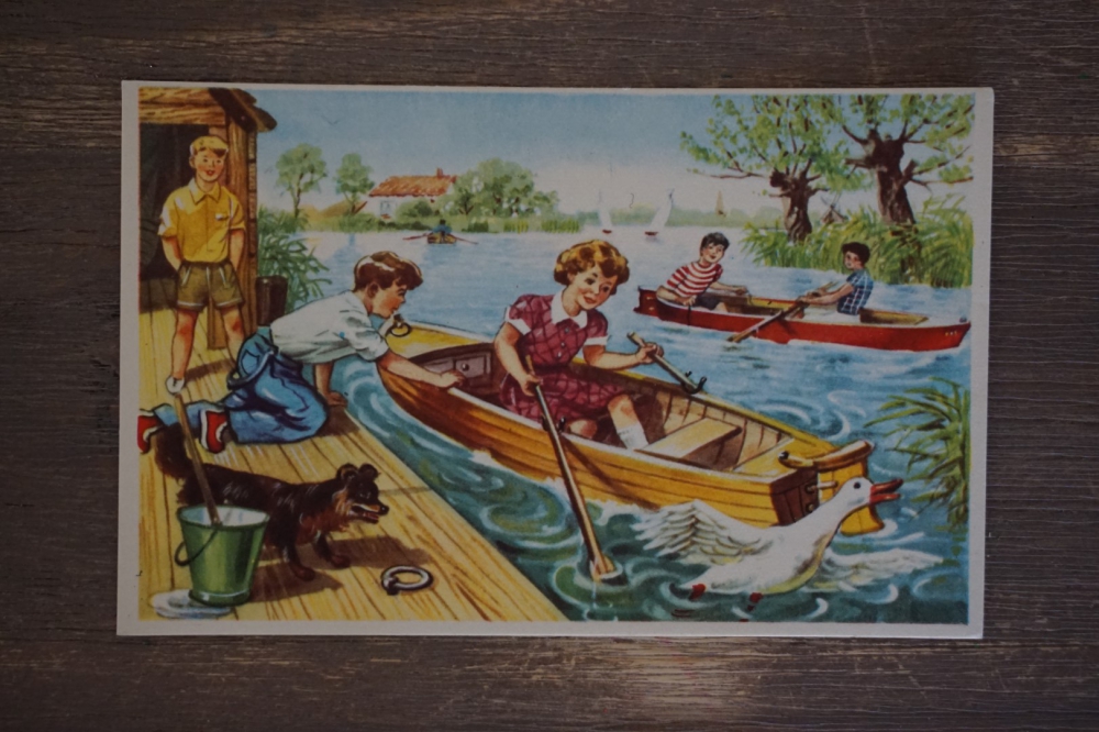Ansichtkaart tekening bootje varen - Ansichtkaartenhuis
